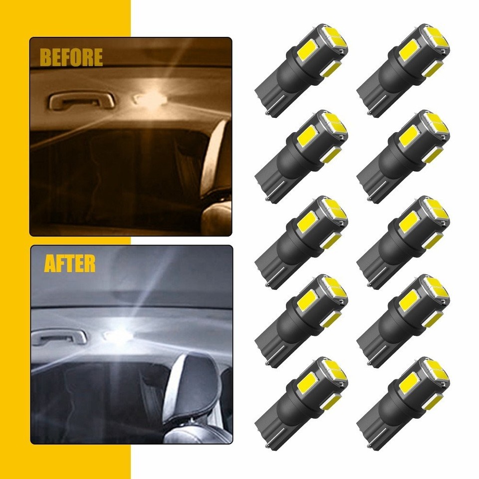 10-100X Exterior Inner LED Light Bulb White T10 168 Door Trunk Map Lamp ...