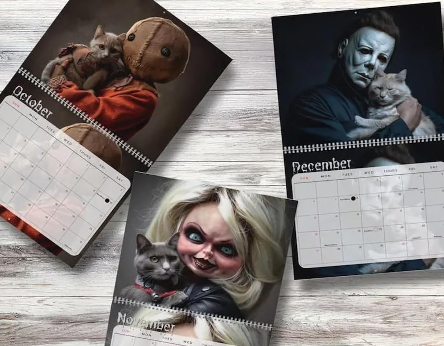 2026 Halloween Horror Movie & Cats Wall Calendar,Fear Theme Cat ...