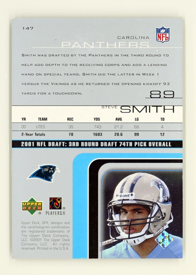 2001 SPx #147a Steve Smith /999 Blue Foil Rookie Carolina Panthers | eBay