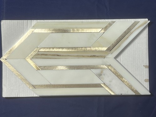 S28 Carrara White Gold Marble Arrow Mosaic Tile Kitchen Bathroom ...