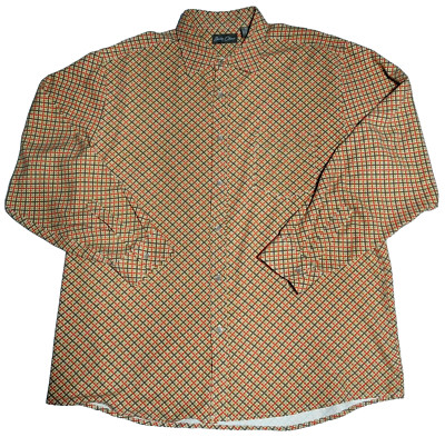 BOBBY CHAN SILK Men XL Orange Brown Diagonal Check Button-Up Shirt EUC ...
