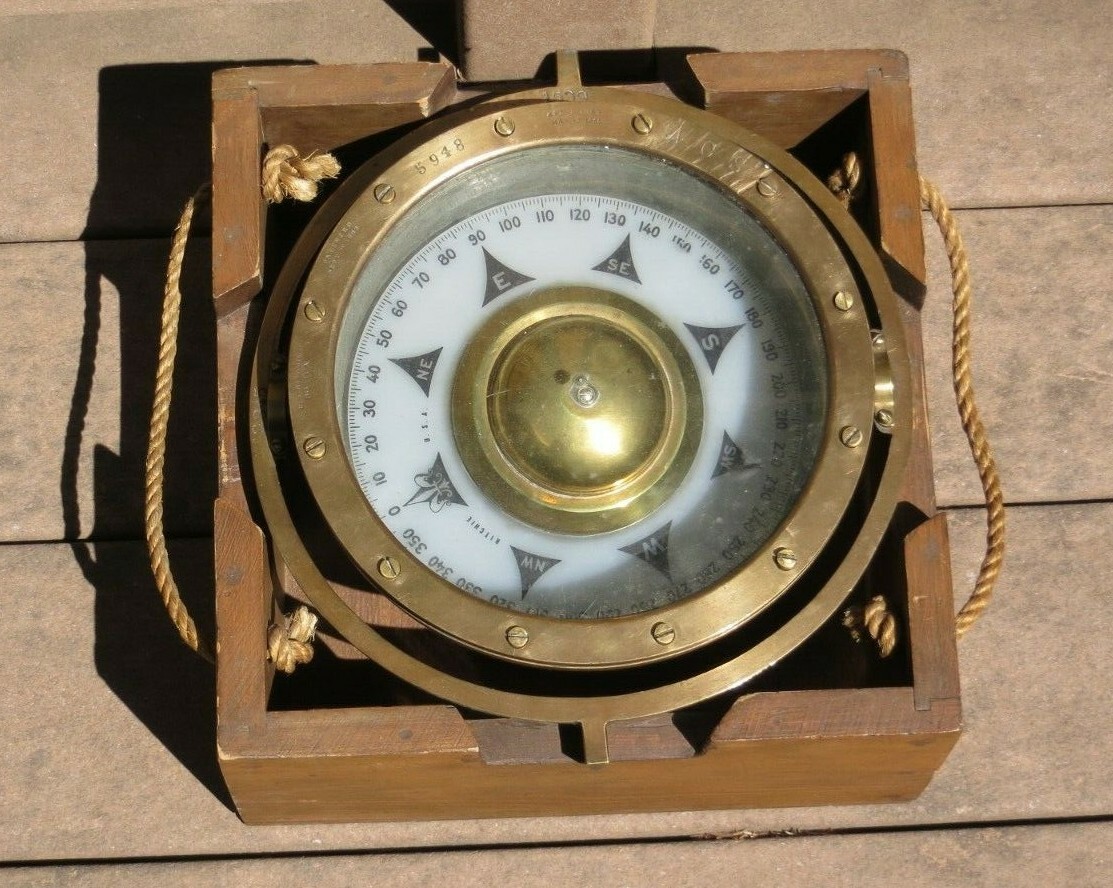 Early Nautical Antiques On 5" Vintage Antique Style Brass Nautical