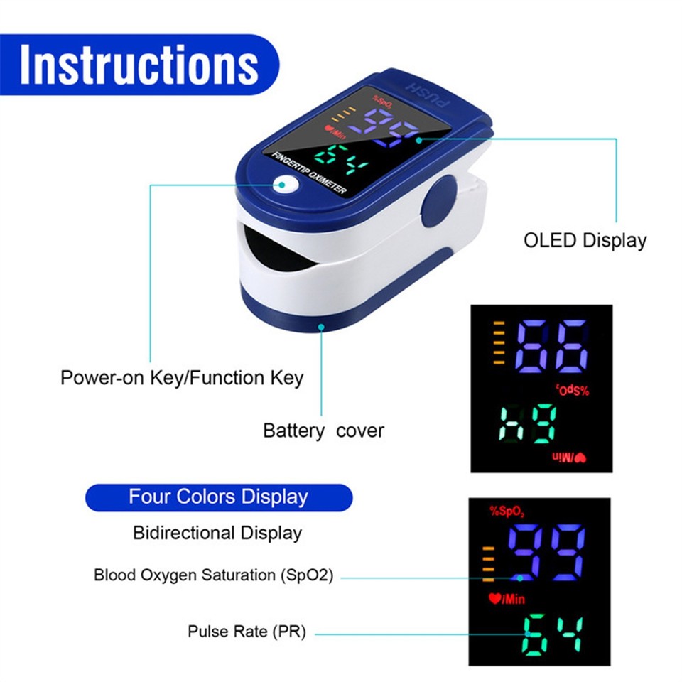 Finger Pulse Oximeter Blood Oxygen Saturation Meter SpO2 Heart Rate ...