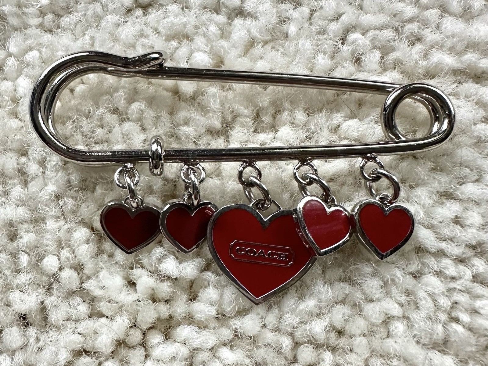 Vintage COACH Nickel Enamel Red Heart Kilt Safety Pin… - Gem