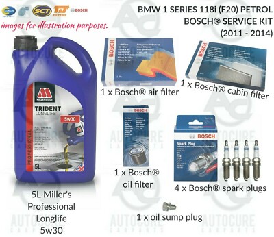 BMW 1 SERIES 118i 11-14 F20 PETROL BOSCH® SERVICE KIT + 4 BOSCH SPARK ...