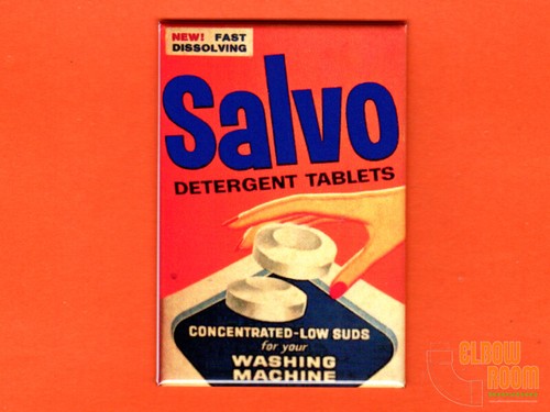 Salvo detergent tablets box art 2x3" fridge/locker magnet laundry soap ...