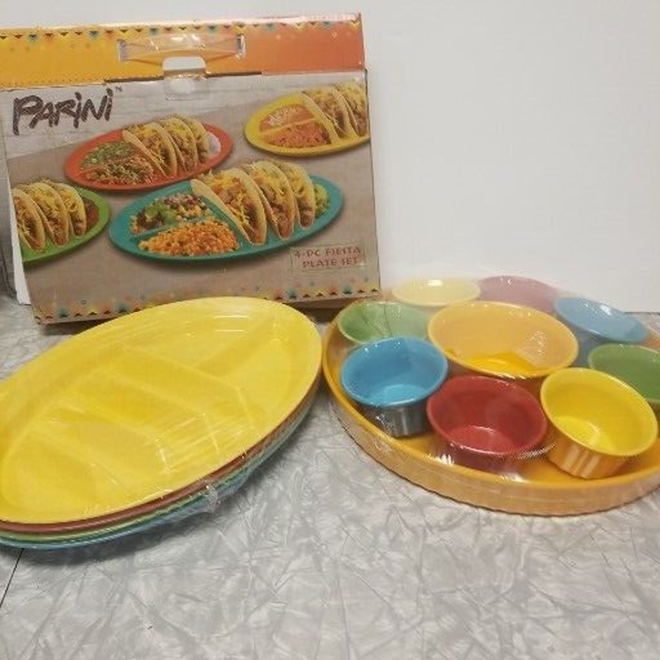 Parini 4 pc Fiesta Mexican Food Plate Set and 9 Bowl Condiment Tray ...