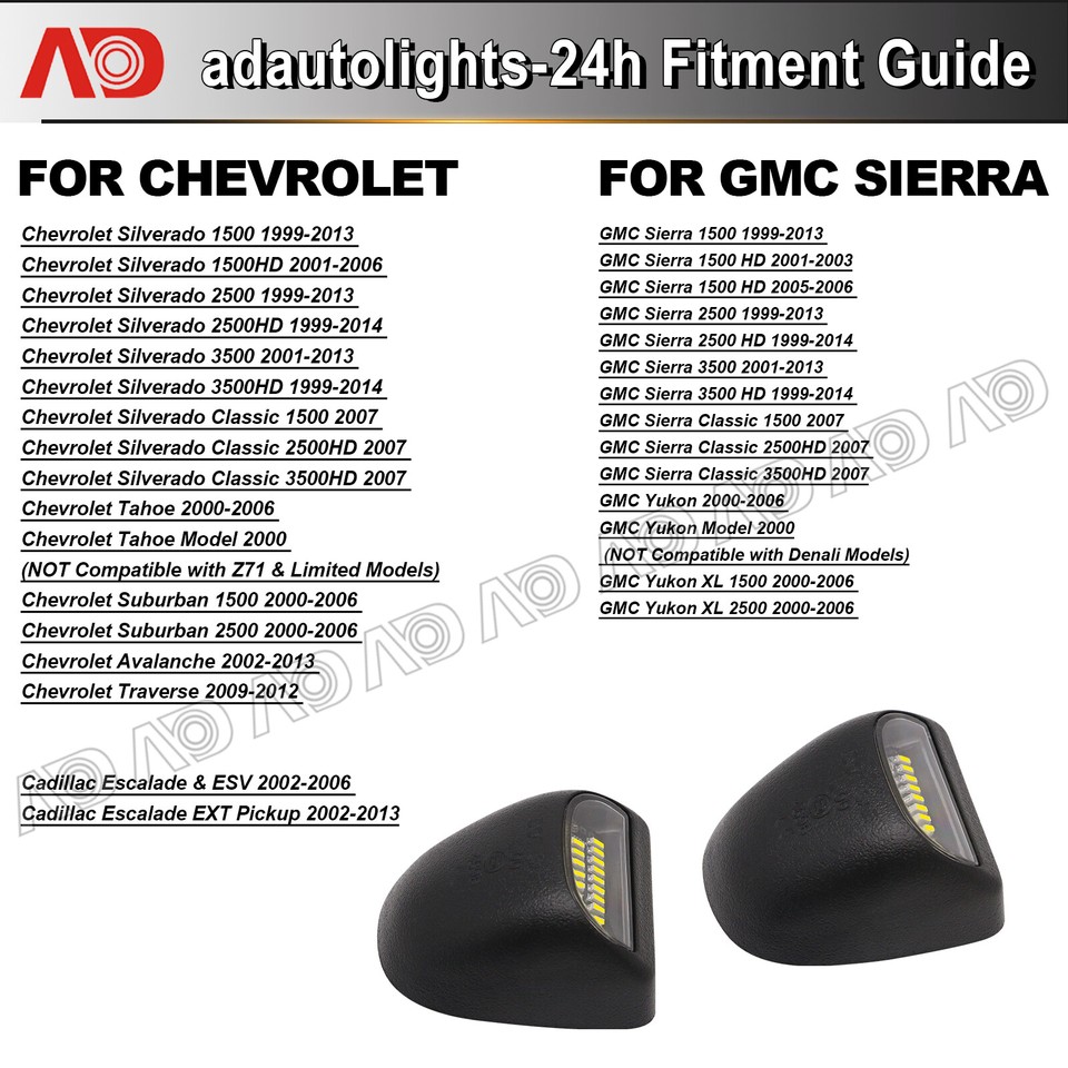 LED License Plate Light for GMC Yukon Sierra 1500 2500 Chevy Tahoe ...