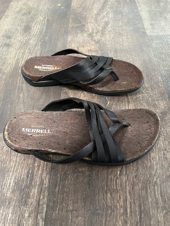 Air Cushion Merrell Memory Foam Women's Sandals Brown Cork Black Straps ...