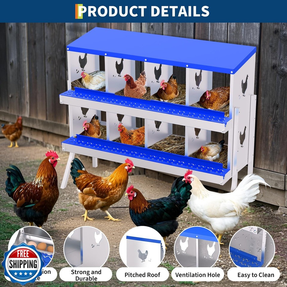 Chicken Nesting Box, 8 Compartment Galvanized Steel Chicken Laying ...
