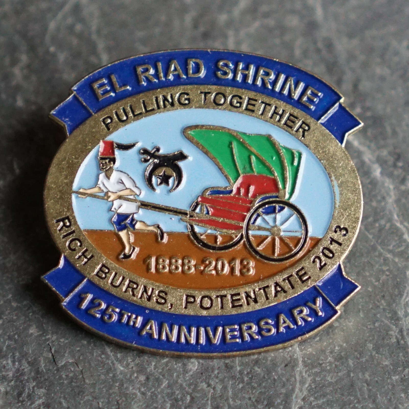 Vintage Pin -El Riad Shrine Pulling Together Rich Bur… - Gem