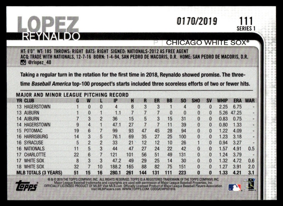 2019 Topps Gold #111 Reynaldo Lopez /2019 | eBay