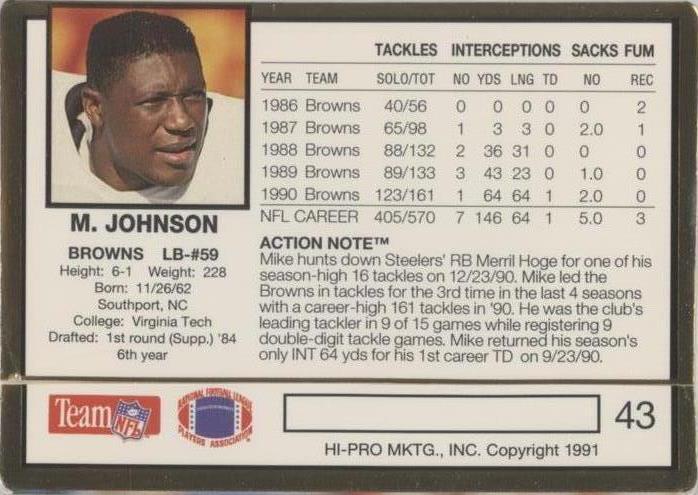 1991 Action Packed Mike Johnson #43 for sale | eBay