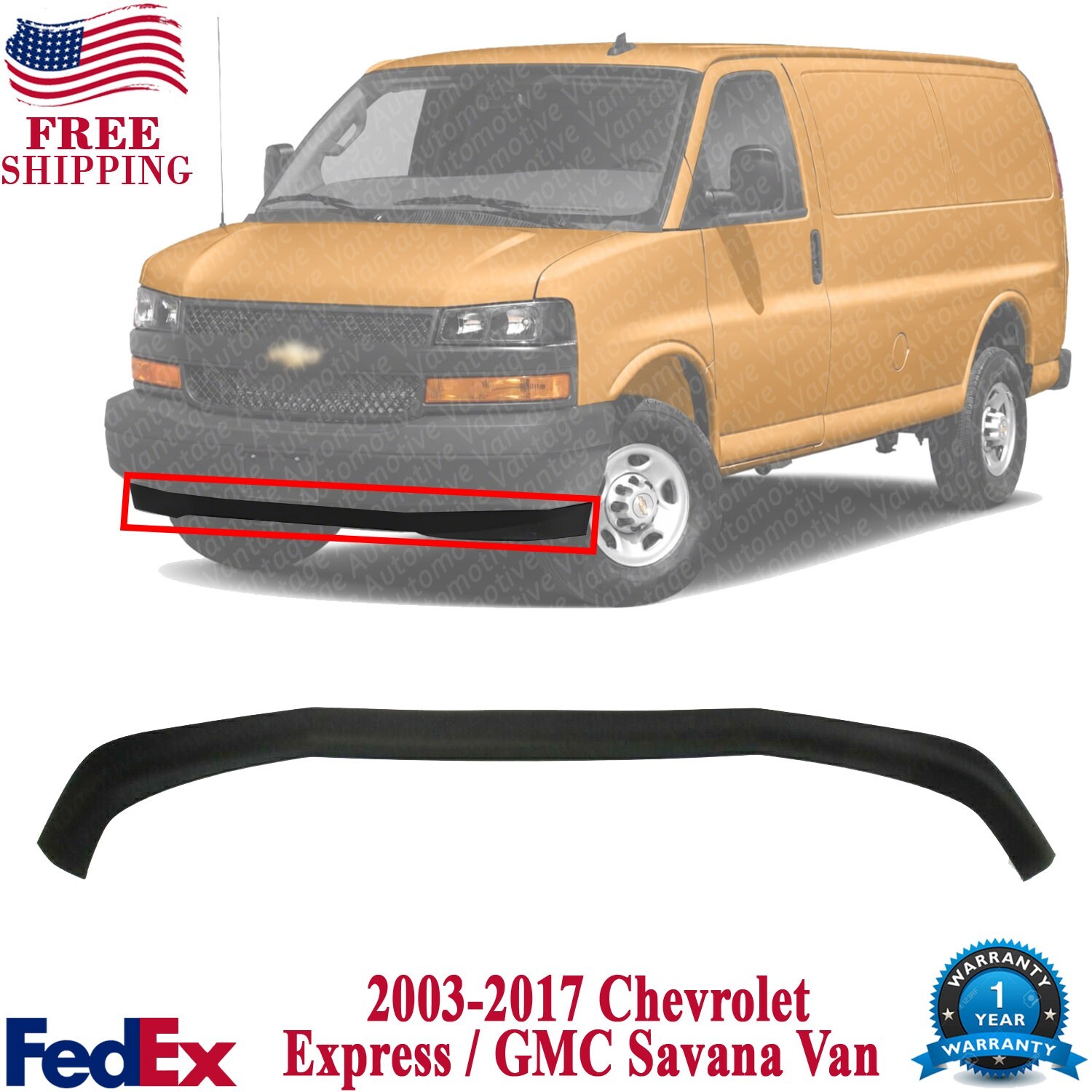 Front Valance Air Deflector Textured For 2003-17 Chevy Express / GMC ...