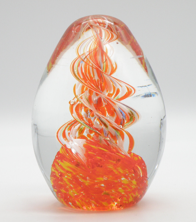 Vtg Art Glass Paperweight 4.5" Teardrop Shape Orange White Yellow ...