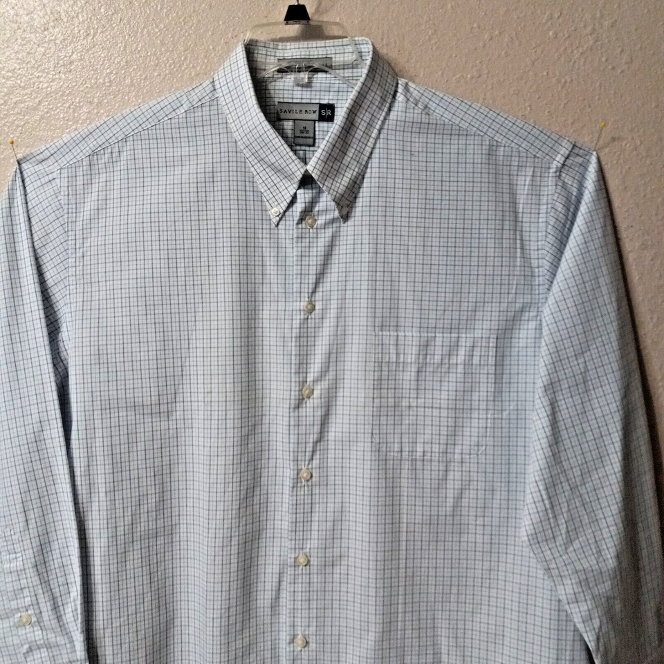 SAVILE ROW Button Shirt Men 18 34/35 Easy Care Long Sleeve Plaid White ...