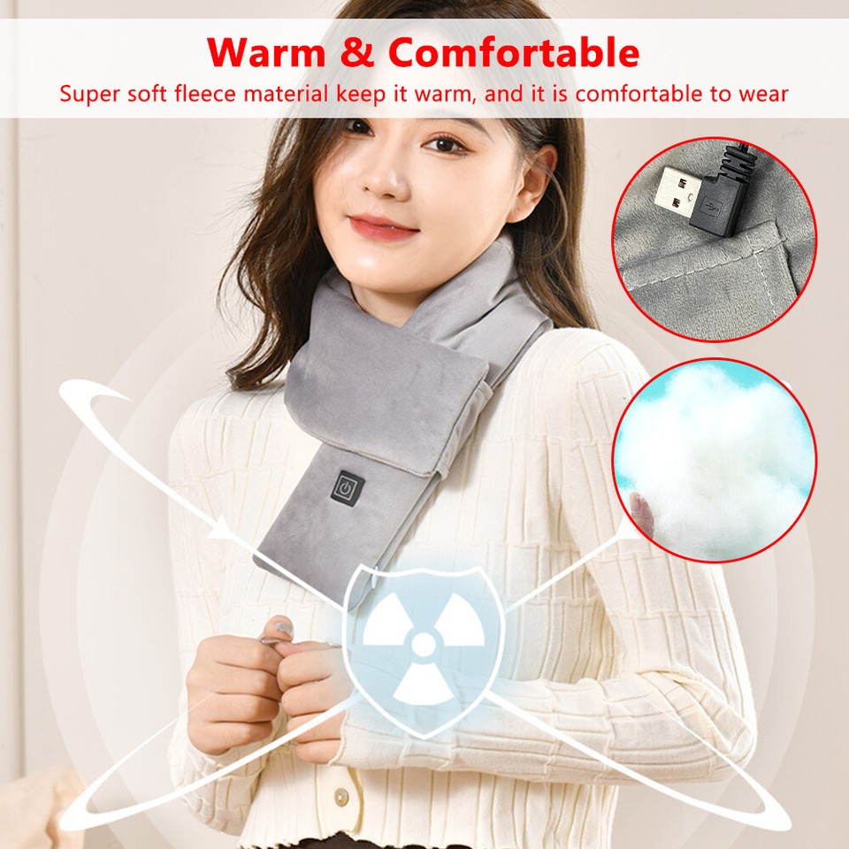 Electric Heated Scarf Heating Pad Neck Warmer Heater Wrap Winter /USB ...