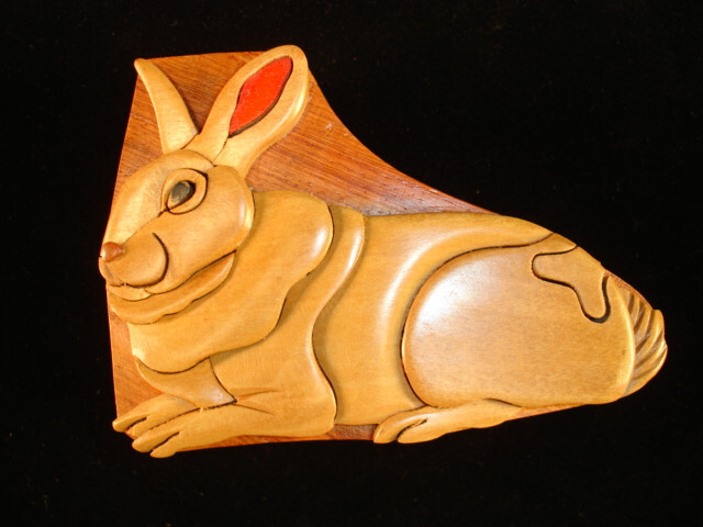 Hand crafted 3D Intarsia Wood Art BUNNY RABBIT Puzzle Wooden Box Farm ...