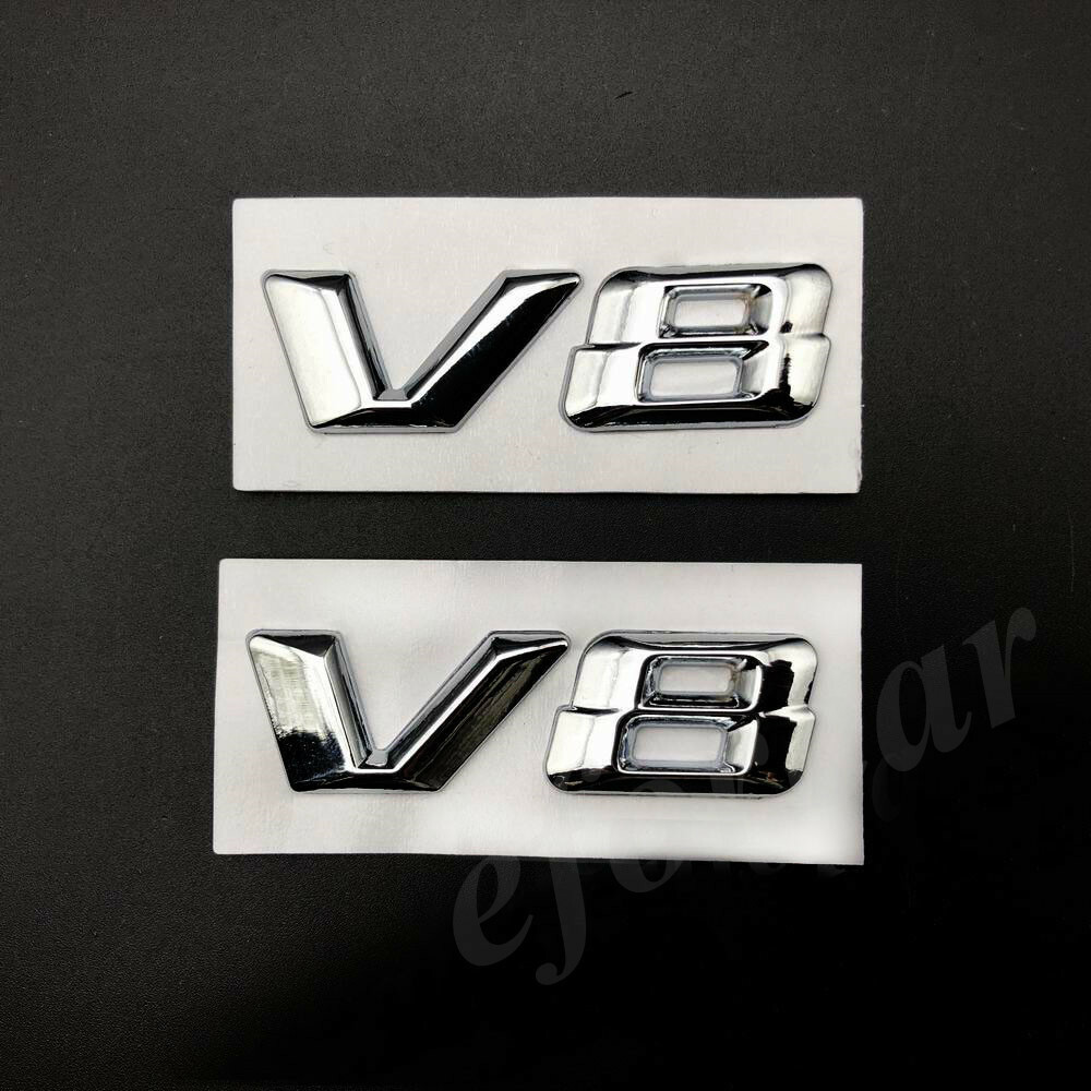 2x Metal Chrome V8 Car Fender Emblem Badge Decal Stickers V12 Biturbo ...