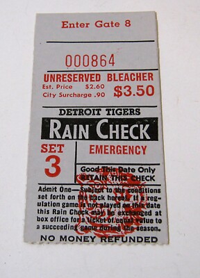 Vintage 1970s Detroit Tigers Ticket Stub Set 3 Tiger Stadium Rain Check ...