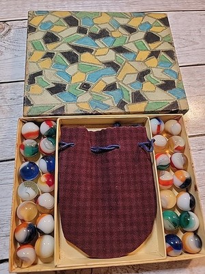 Estate Find Vitro Helmet Marbles With Bag In Stained Glass Jobber Box ...