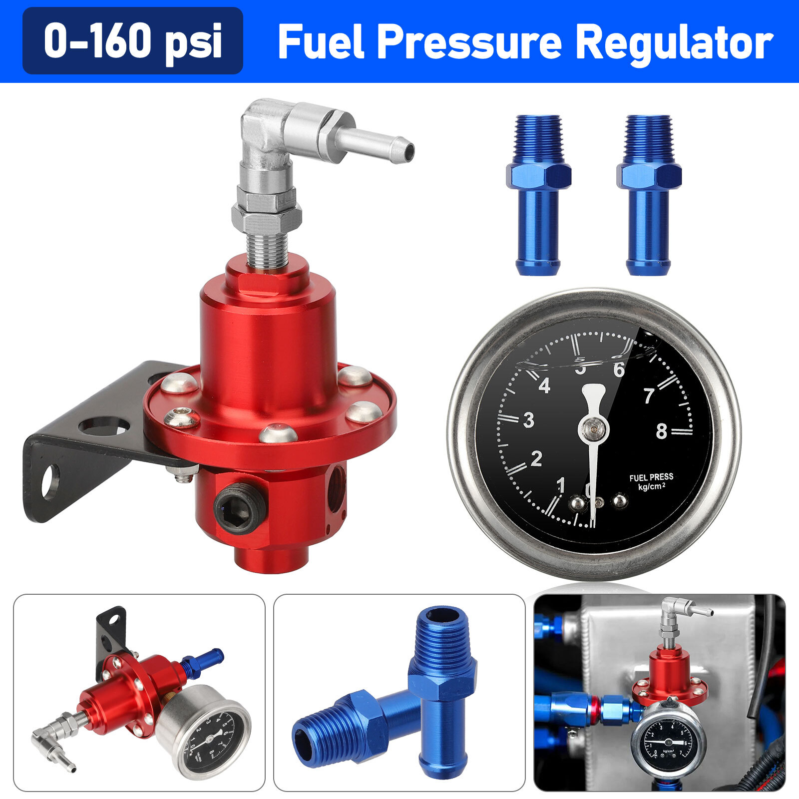 160 PSI Adjustable Auto Car Fuel Pressure Regulator with Oil Gauge Kit ...