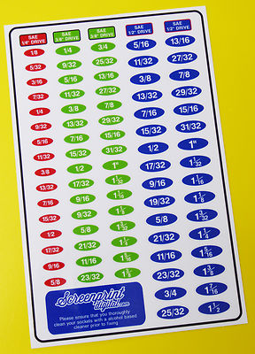 SOCKET SET IDENTIFICATION TOOL LABEL stickers decals SAE Imperial, set ...