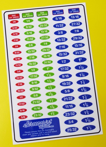 SOCKET set IDENTIFICATION TOOL LABEL stickers decals SAE Imperial, set ...