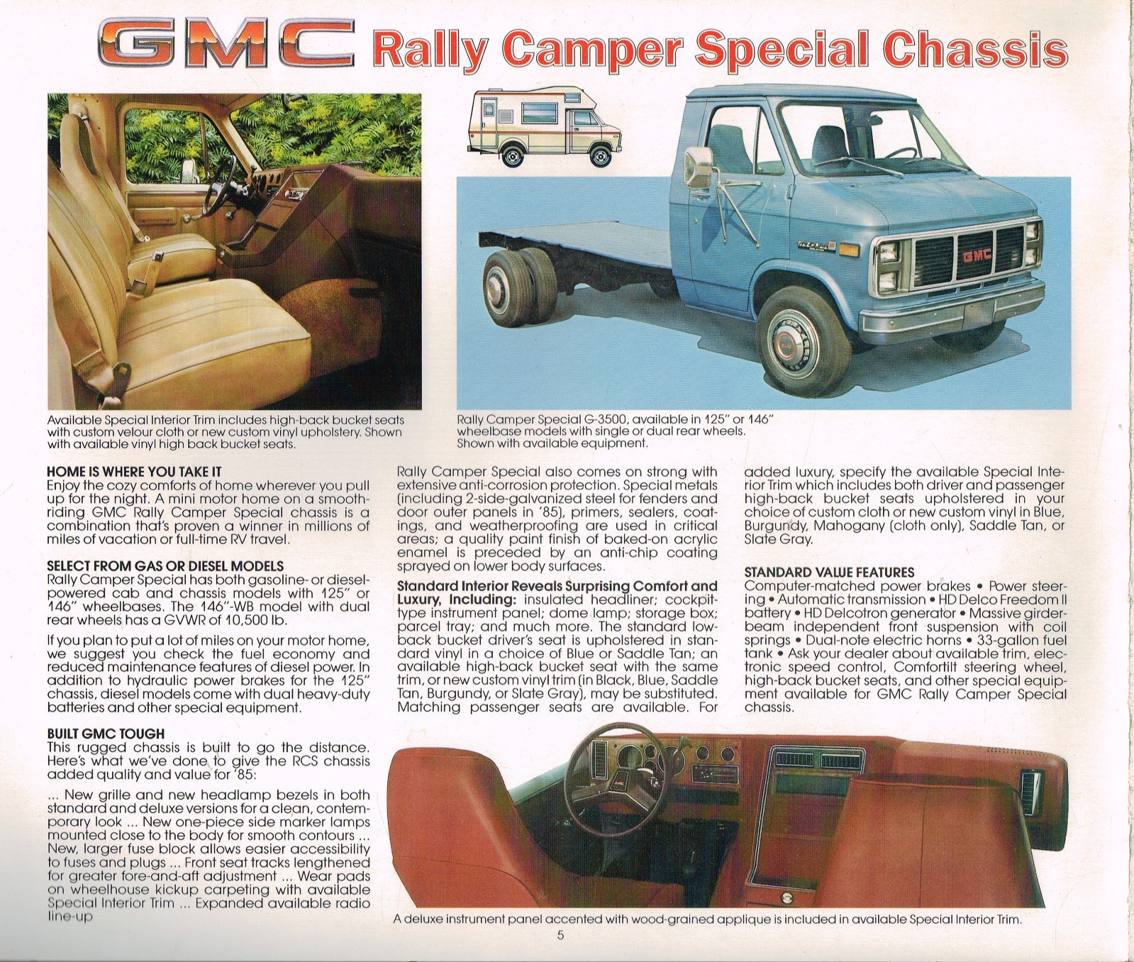 1985 GMC RV CHASSIS Brochure : Motor Home,G-3500,P6T042,RALLY CAMPER ...