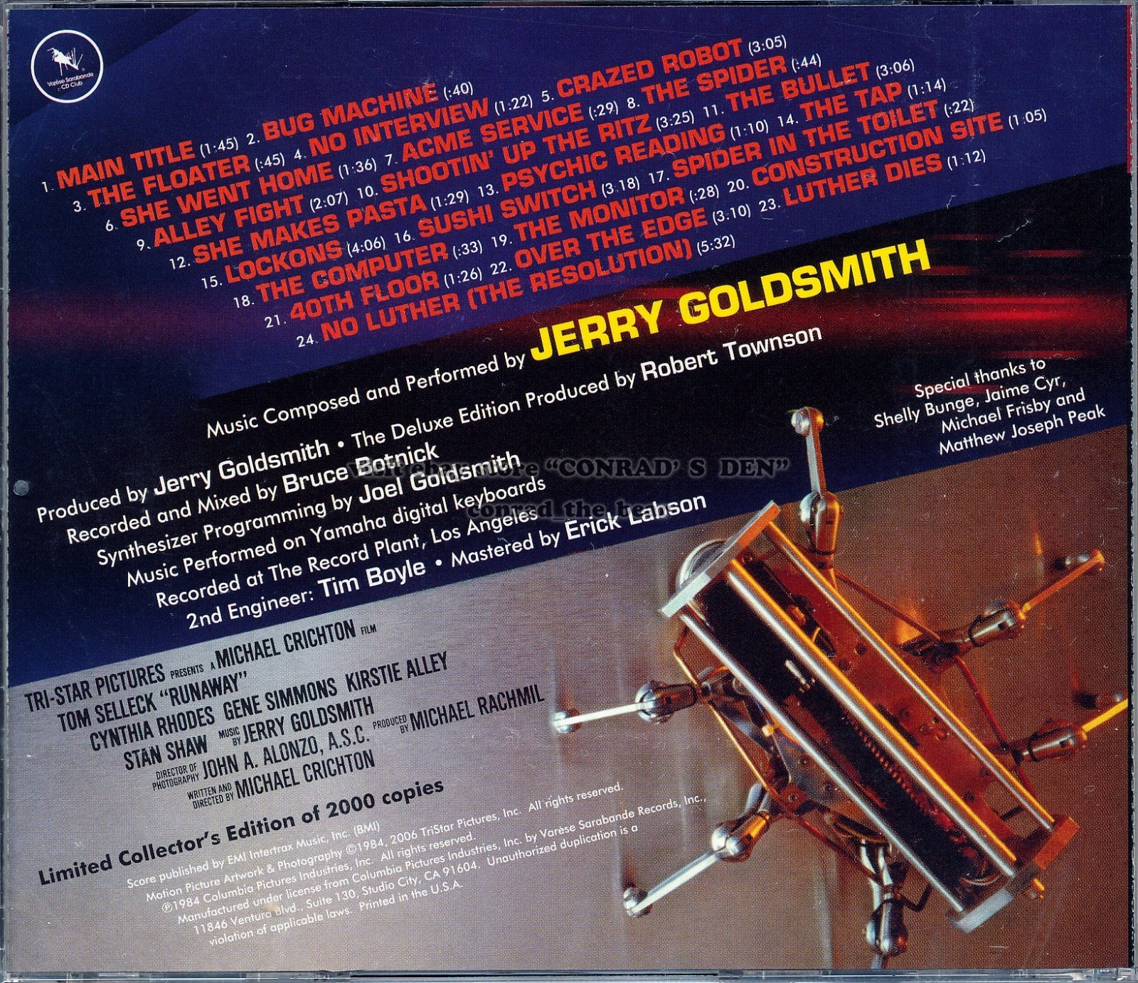 Jerry Goldsmith "RUNAWAY" expanded score Varese Club 2000-Ltd CD SEALED ...