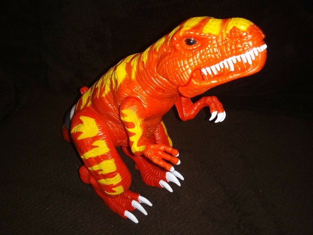 Kids toy T-REX 8"IN Action Figure Orange/yellow Move lever & roaring ...