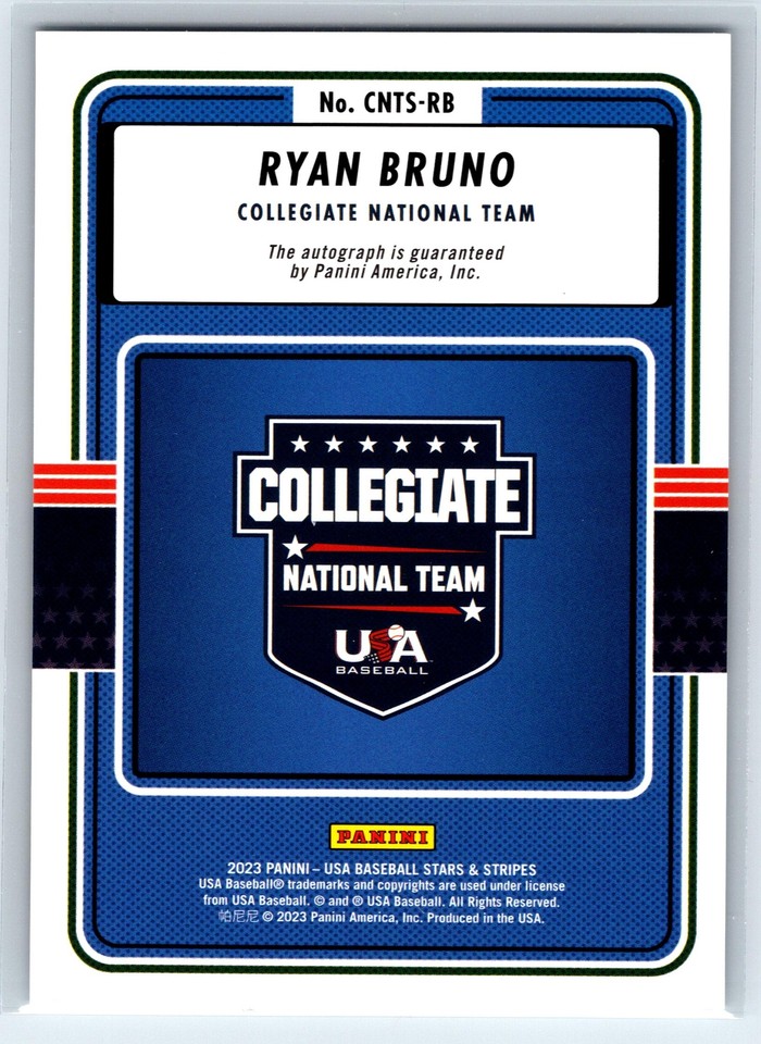 Ryan Bruno 2023 Panini USA Baseball Stars & Stripes Signatures SN #/90 ...