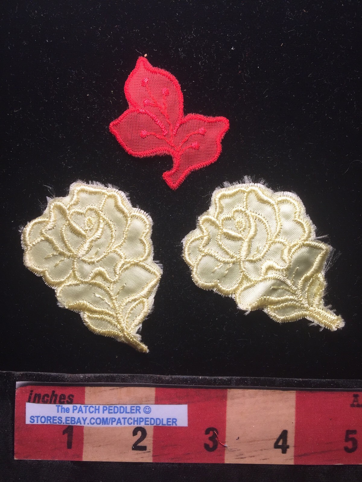 Very Delicate Patch Lot ~ 2 Yellow Rose Patches & A Red Leaf Patch 63Z9 ...