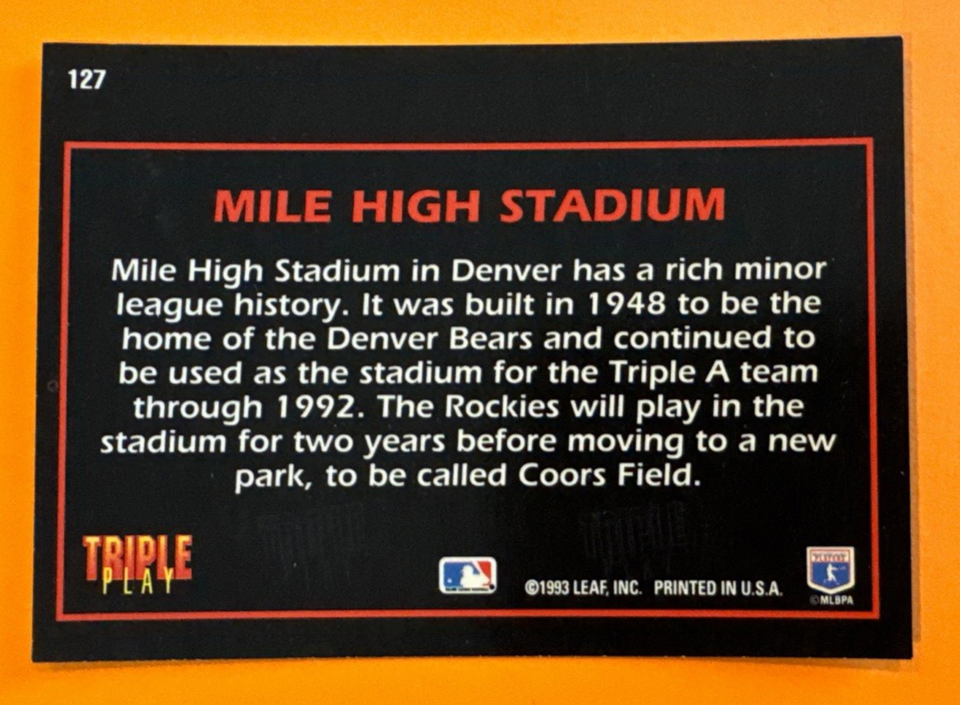 1993 LEAF TRIPLE PLAY MILE HIGH STADIUM #127 | eBay