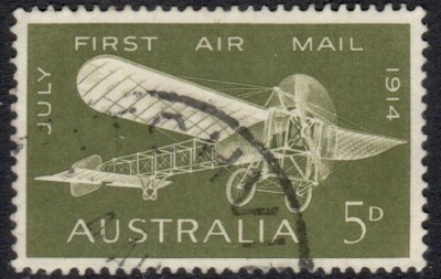 Australia Stamp Scott 382 Used 5p First Airmail Bleriot 60 Plane (1964 ...