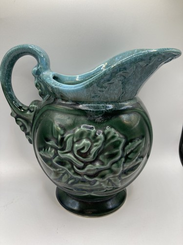 Hull Pottery USA Blue To Green Drip Glaze #A50 Embossed Rose Pitcher | eBay