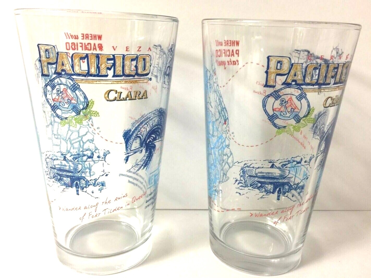 Pacifico Clara New York L/E - 16 oz Pint Glass Set of Two (2) Glasses ...
