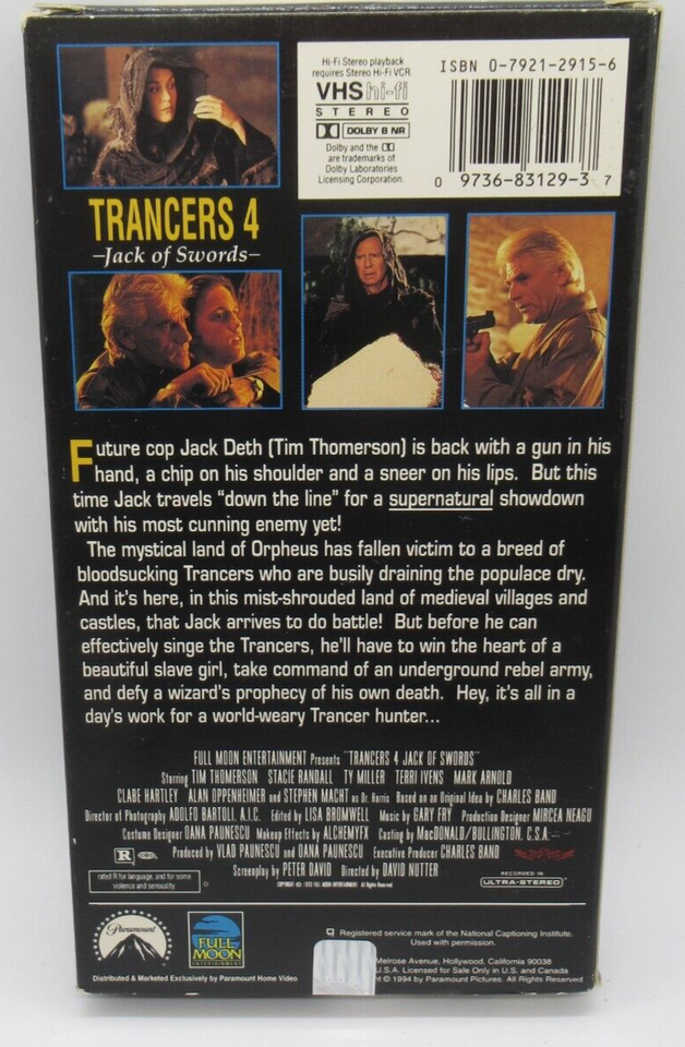 TRANCERS 4: JACK OF SWORDS VHS VIDEO MOVIE, TIM THOMERSON, STACIE ...