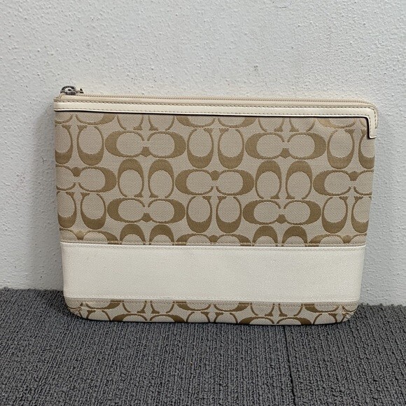 Coach Signature Stripe Tablet Sleeve Ipad Case Cover Khaki White Canvas ...