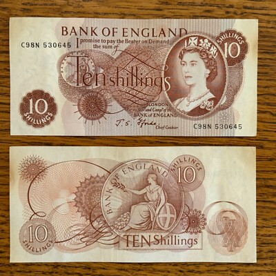 United Kingdom Great Britain England 10 shillings 1966-70 P-373c est VF ...