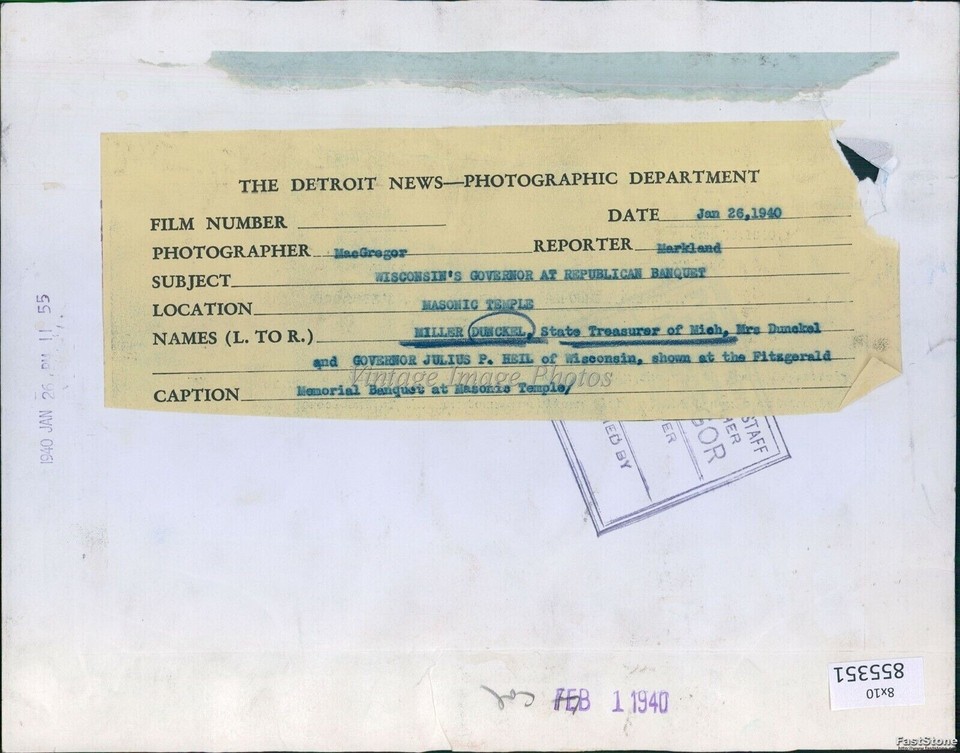 1940 Wi Gov Julius Heil, Mi Treasurer Miller Dunckel At Banquet Event ...