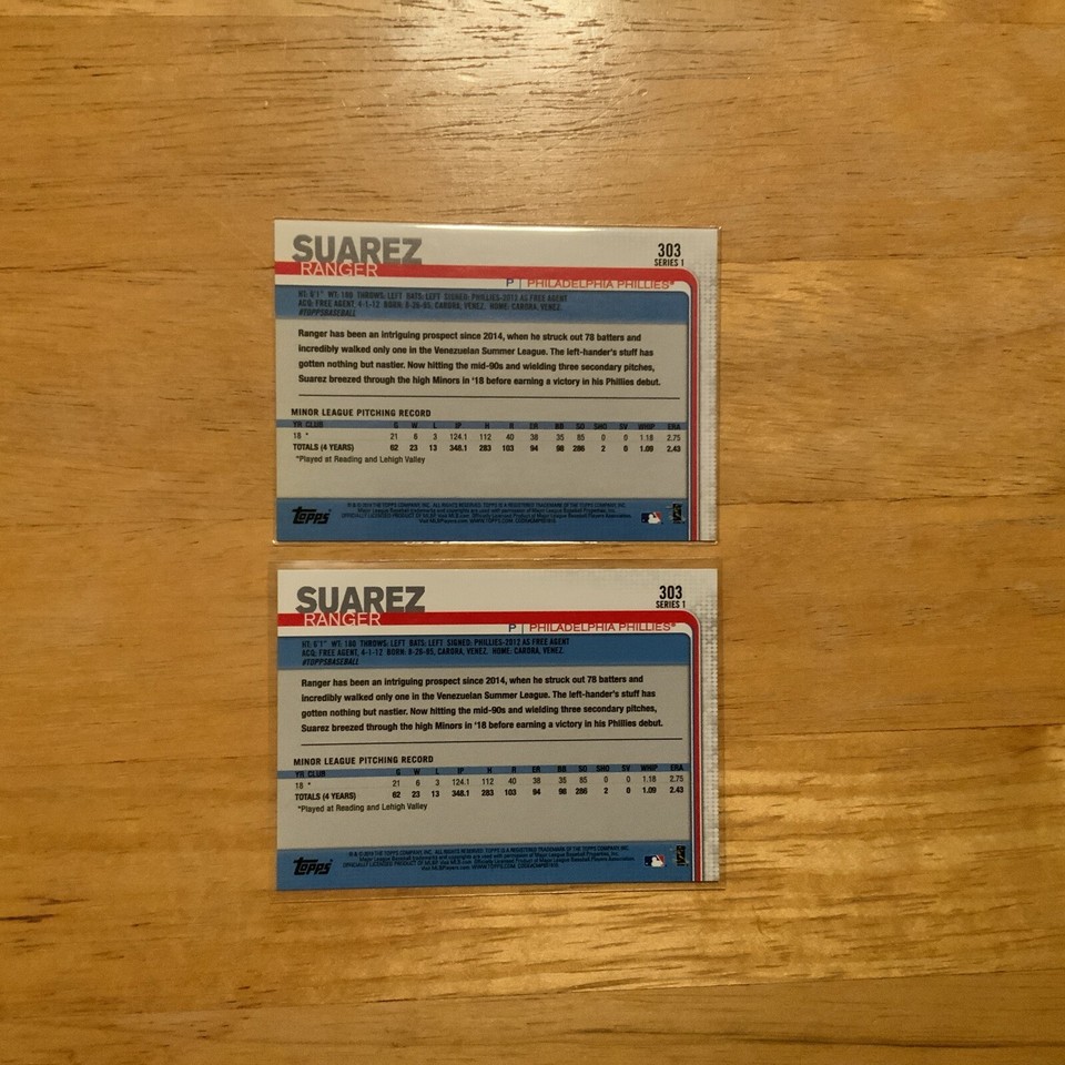 2019 TOPPS SERIES 1 - Ranger Suarez - Nice Rookie Card # 303 - NRMNT ...