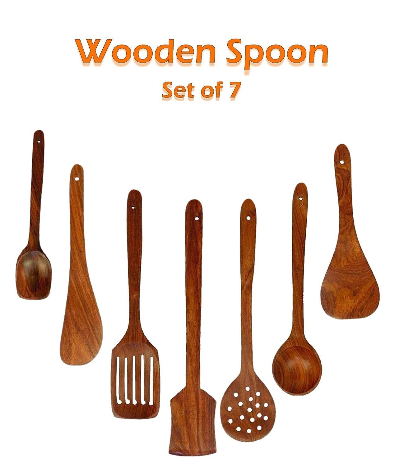 Handmade Wooden Serving and Cooking Spoon Kitchen Tools Utensil, Set of ...