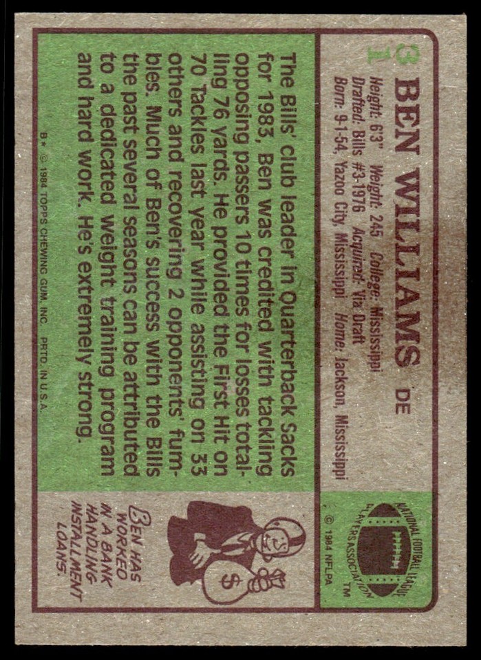 1984 TOPPS BEN WILLIAMS BUFFALO BILLS #31 | eBay