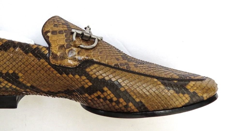 GUCCI Python Snakeskin Leather Horsebit Loafers Shoes Size 7 G 7.5 US ...