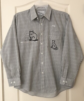 Mili Designs Size L Dress Shirt Black And White Striped With ...