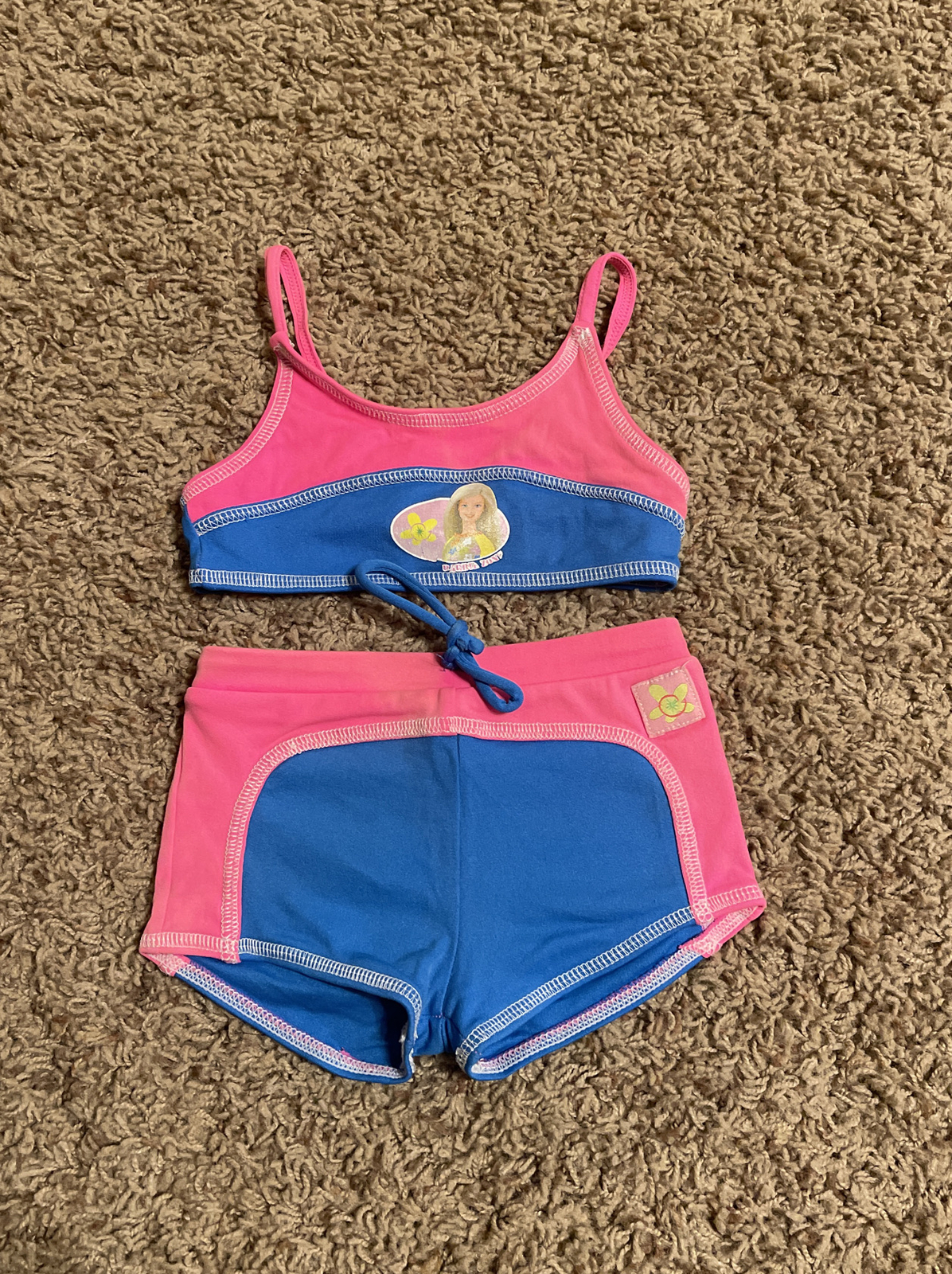 VTG 2001 BARBIE ZONE girls size 4 swimsuit Bikini Neon Pink Blue Mattel ...