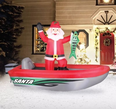 10 Ft SANTA CLAUS IN FISHING BOAT Airblown Lighted Yard Inflatable | eBay