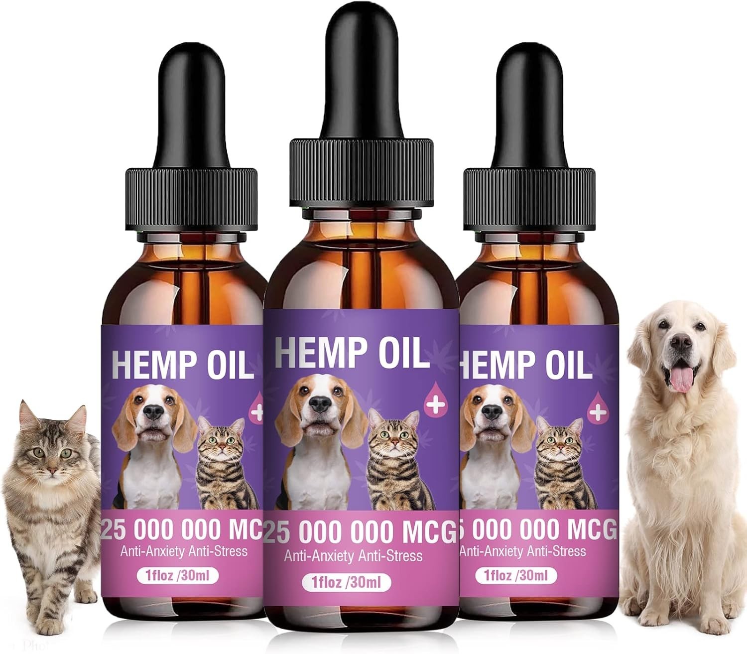Hemp Oil for Dogs and Cats 3 Pack Relief Pet with Anxiety Stress Pain ...