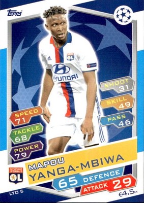 Card Match Attax Topps 2016/17 # LYO 5 Olympique Lyonnais Yanga-Mbiwa ...